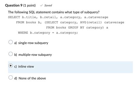 Solved The Following Sql Statement Contains What Type Of
