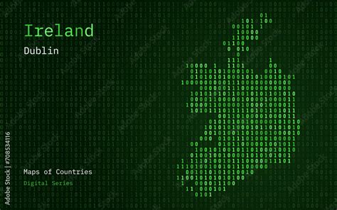 Ireland Map Shown In Binary Code Pattern Matrix Numbers Zero One