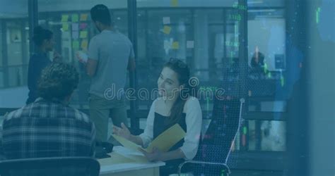 Financial Data Processing Animation Over Diverse Business People
