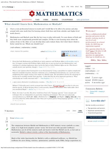 What Should I Learn First Mathematica Or Matlab Questions Pdf