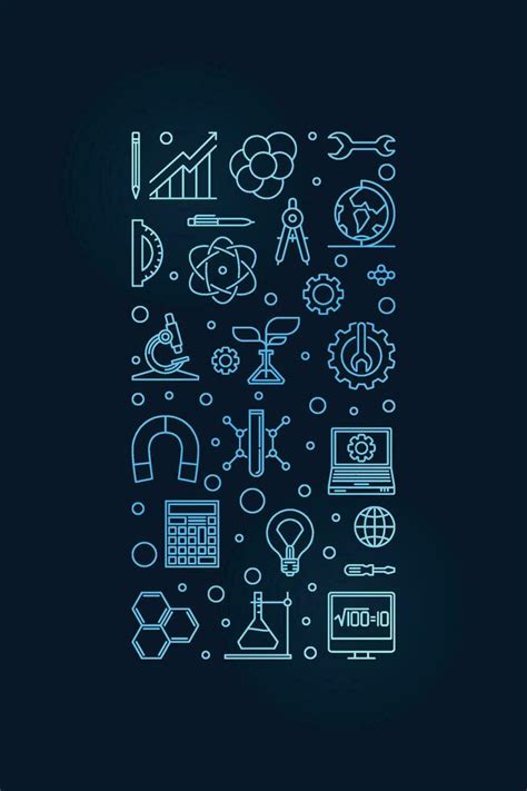 Stem Concept Vertical Minimal Outline Blue Colored Banner Science Technology Engineering