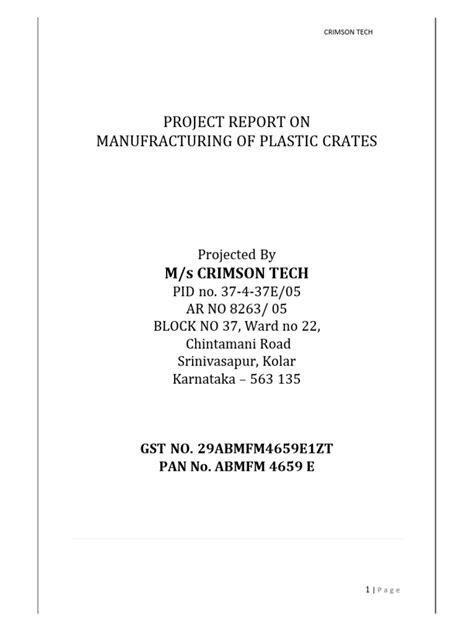 Project Report On Manufacturing Of Plastic Crated Pdf