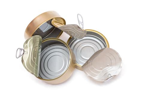 Three Opened Empty Tin Cans Isolated On White Background Stock Image Image Of Junk Isolation