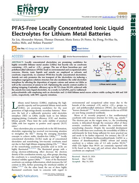 Pdf Pfas Free Locally Concentrated Ionic Liquid Electrolytes For