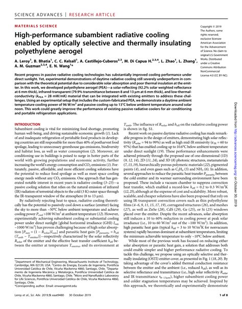 Pdf High Performance Subambient Radiative Cooling Enabled By Optically Selective And Thermally