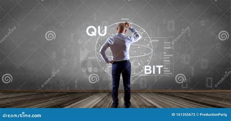 businessman in front of a wall with quantum computing concept with