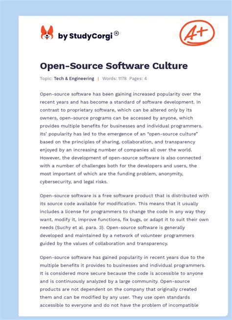 Open Source Software Culture Free Essay Example