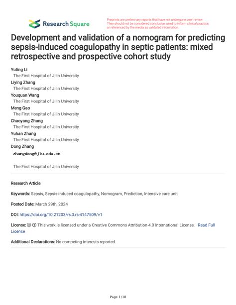 Pdf Development And Validation Of A Nomogram For Predicting Sepsis