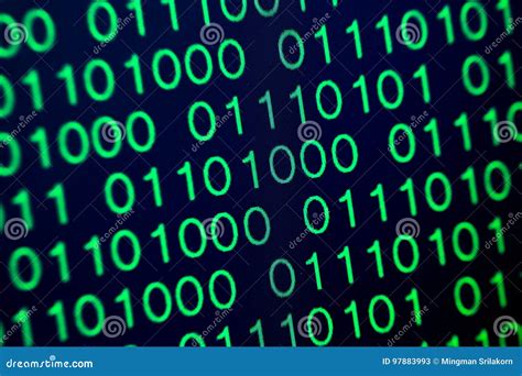 Binary Code Green Blue Digital Color On Black Background Stock