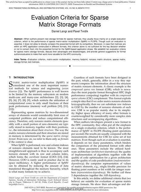 Pdf Evaluation Criteria For Sparse Matrix Storage Formats