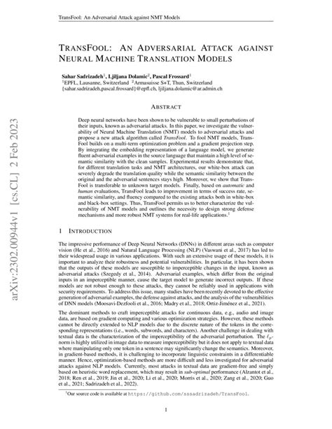 Transfool An Adversarial Attack Against Neural Machine Translation