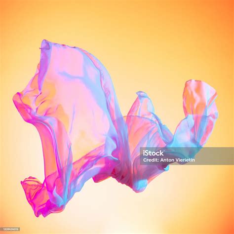 그라데이션 레드 옐로우 스튜디오 배경에 격리 된 직물의 우아한 투명 한 다색 핑크 블루 플라잉 피스 0명에 대한 스톡 사진 및 기타 이미지 Istock