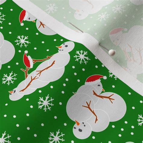 Snowman Sex On Green Fabric Spoonflower