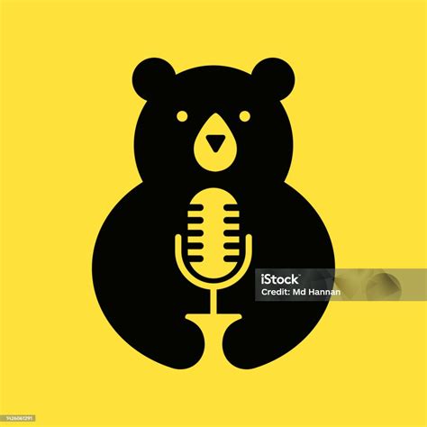 초기 뮤지션 베어 로고 네거티브 스페이스 벡터 템플릿 곰 들고 마이크 기호 곰에 대한 스톡 벡터 아트 및 기타 이미지 곰
