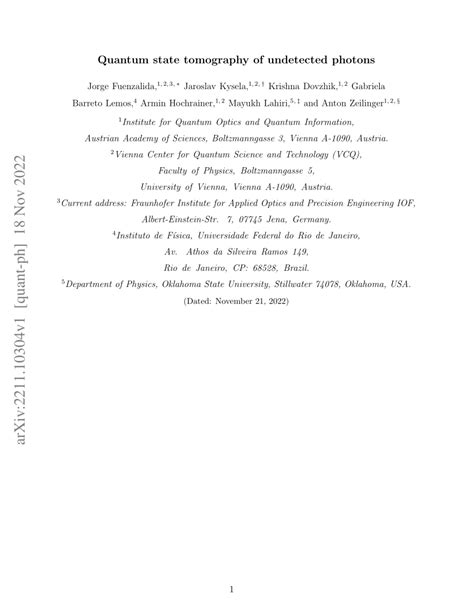 pdf quantum state tomography of undetected photons
