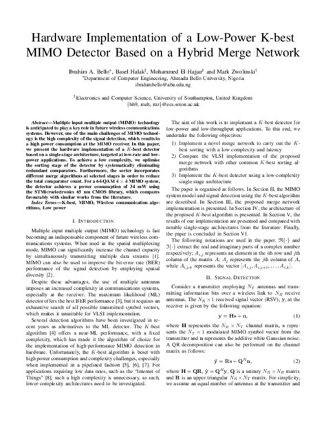 Pdf Hardware Implementation Of A Low Power K Best Mimo Detector Based On A Hybrid Merge Network