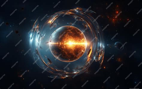Premium Photo Glowing Spaceship Orbits Sphere In Deep Space