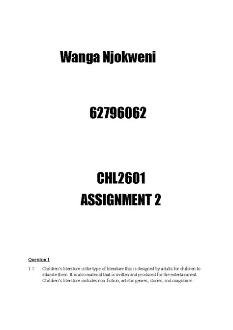 CHL Assignment Memo Cultural Heritage In Literature Studocu