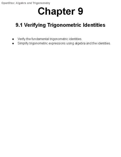 Openstax Algebra And Trig Chapter 9 Trigonometric Identities And