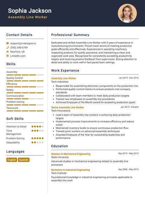 Assembly Line Worker Resume Example For 2025 Free Downloadable