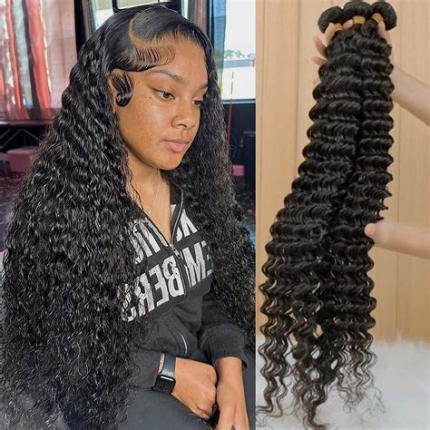 Deep Wave Human Hair Bundles 16 18 20 Inch Curly Bundles