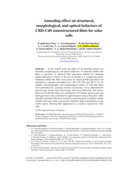 Pdf Annealing Effect On Structural Morphological And Optical