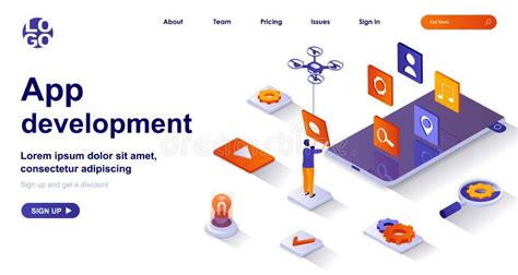 App Development Isometric Landing Page Stock Vector Illustration Of