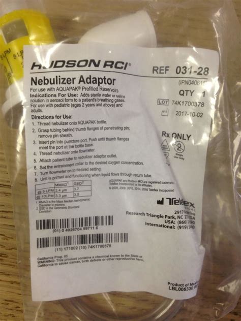 New Teleflex Medical 031 28 Hudson Rci Nebulizer Adaptor Disposables