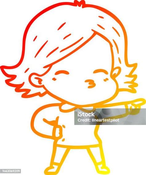 가리키는 만화 여자의 따뜻한 그라데이션 선 그림 가리키기에 대한 스톡 벡터 아트 및 기타 이미지 가리키기 그라데이션 낙서 드로잉 Istock