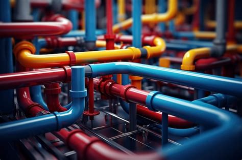 Premium Photo Complex Network Of Multicolored Pipes Industrial Pipeline System Concept