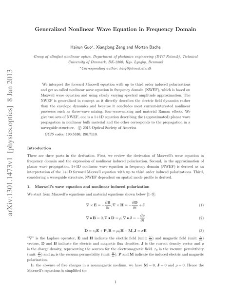 Pdf Generalized Nonlinear Wave Equation In Frequency Domain
