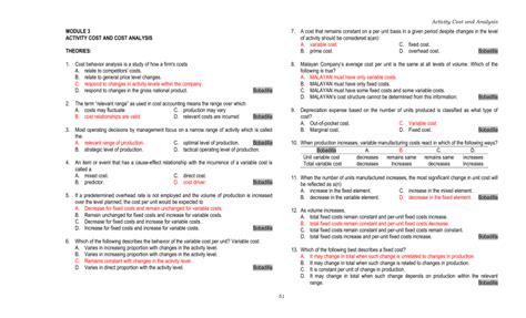 Activity Costs Cost Analysis
