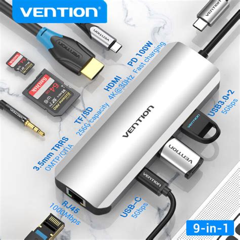 Vention Usb C Hub Usb 30 Type C To Hdmi Vga Pd Rj45 35mm 9 In 1 Type