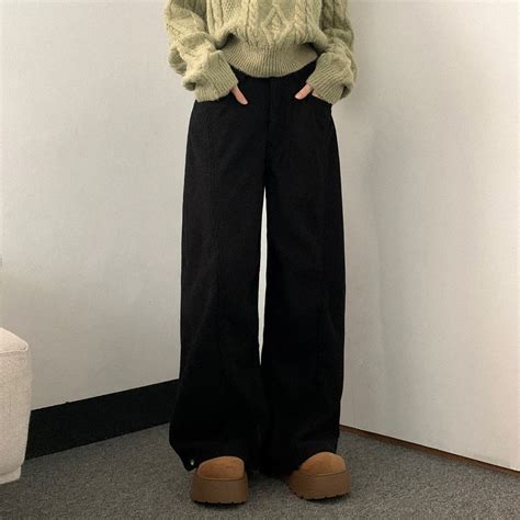 잇쇼제이 융기모 숏 기본 롱 코듀로이 라인 절개 융기모 와이드 팬츠