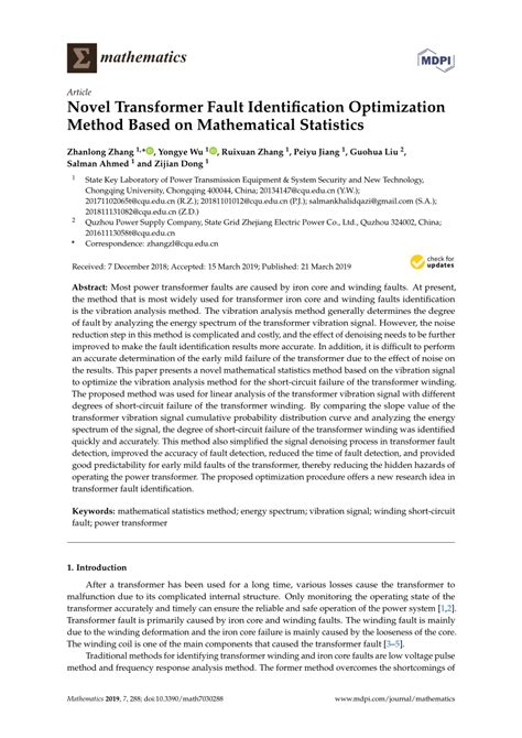 Pdf Novel Transformer Fault Identification Optimization Method Based On Mathematical Statistics
