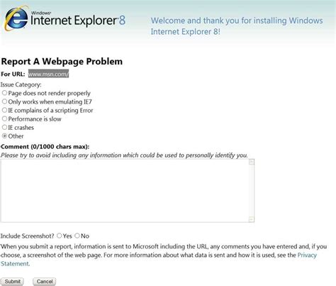 Internet Explorer Add On Report A Webpage Problem GHacks Tech News