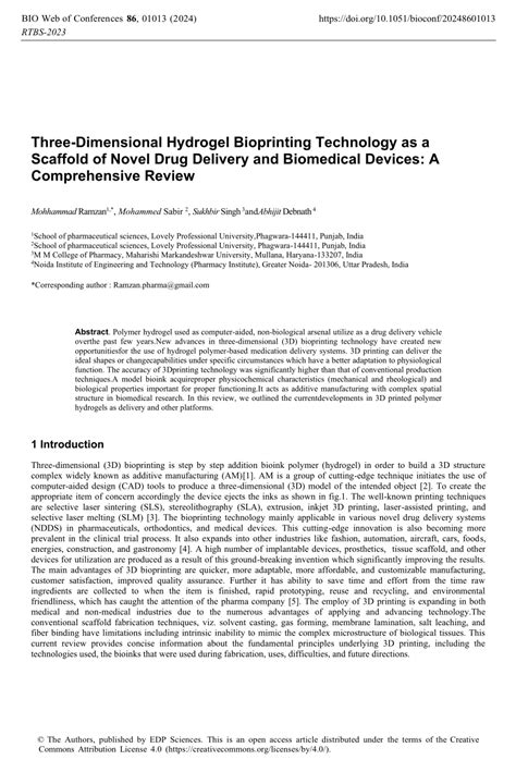 Pdf Three Dimensional Hydrogel Bioprinting Technology As A Scaffold Of Novel Drug Delivery And