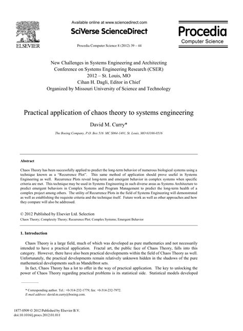 Pdf Practical Application Of Chaos Theory To Systems Engineering