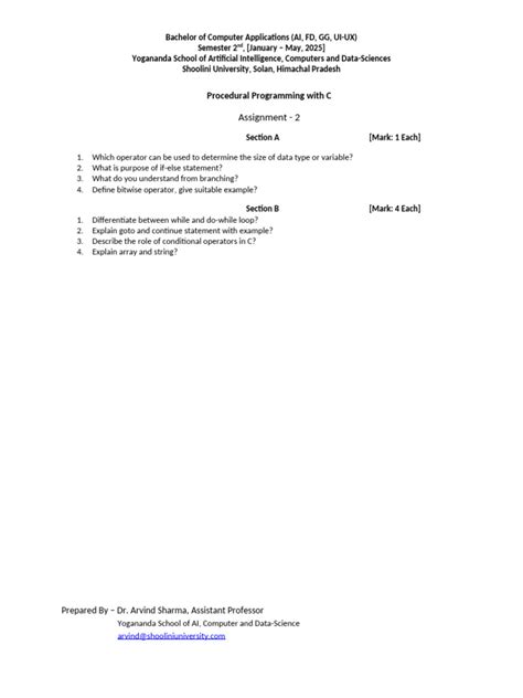 Assignment 2 Procedural Programming With C Pdf