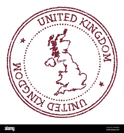 United Kingdom Round Rubber Stamp With Country Map Vintage Red