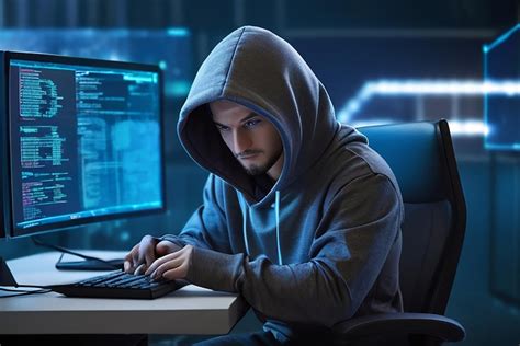 Premium Photo Hacker Programmer Who Sits In A Hoodie Behind A