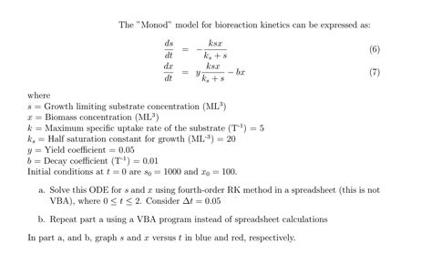 Solved The Monod Model For Bioreaction Kinetics Can Be