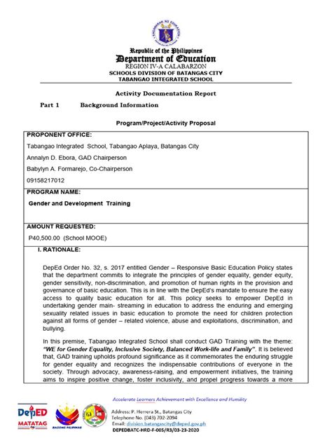 Tis Gad Activity Documentation Report Template Pdf Gender Equality Tis Gad Activity Documentation Report Template Pdf Gender Equality