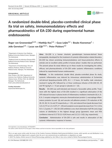 Pdf A Randomized Double‐blind Placebo‐controlled Clinical Phase Iia