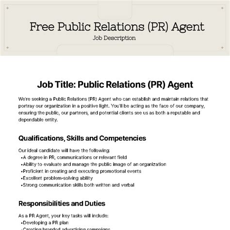 Free Public Relations Pr Agent Job Description Template To Edit Online