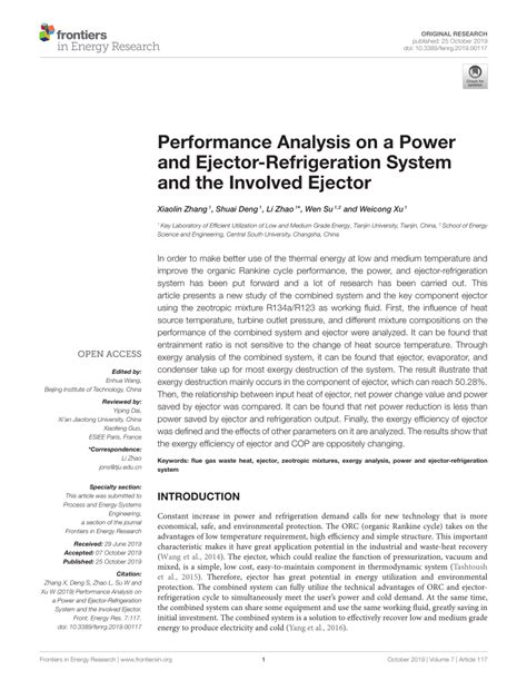 Pdf Performance Analysis On A Power And Ejector Refrigeration System