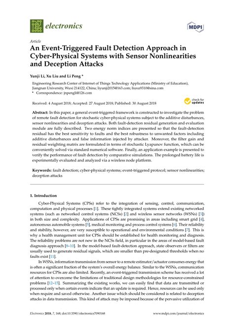Pdf An Event Triggered Fault Detection Approach In Cyber Physical Systems With Sensor