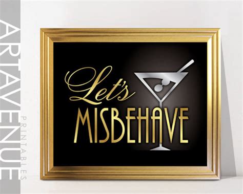 Lets Misbehave Printable Sign Print Gatsby Party Sign Gatsby Wedding Gold Art Deco Bar Faux