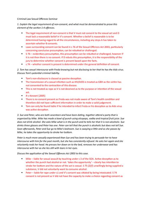 Criminal Law Seminar 4 Criminal Law Sexual Offences Seminar Explain