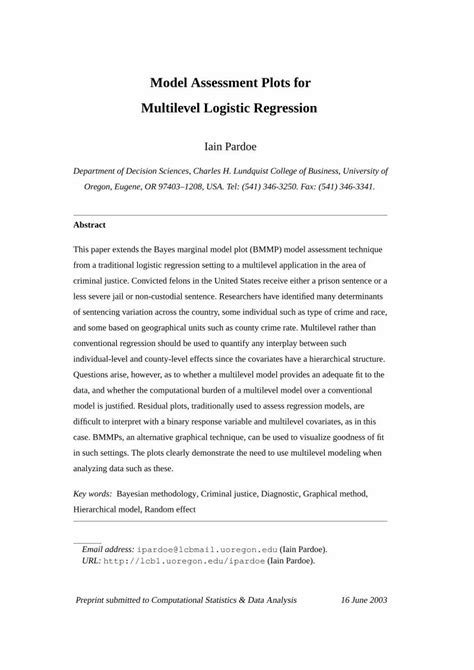 pdf model assessment plots for multilevel logistic regression · model assessment plots for